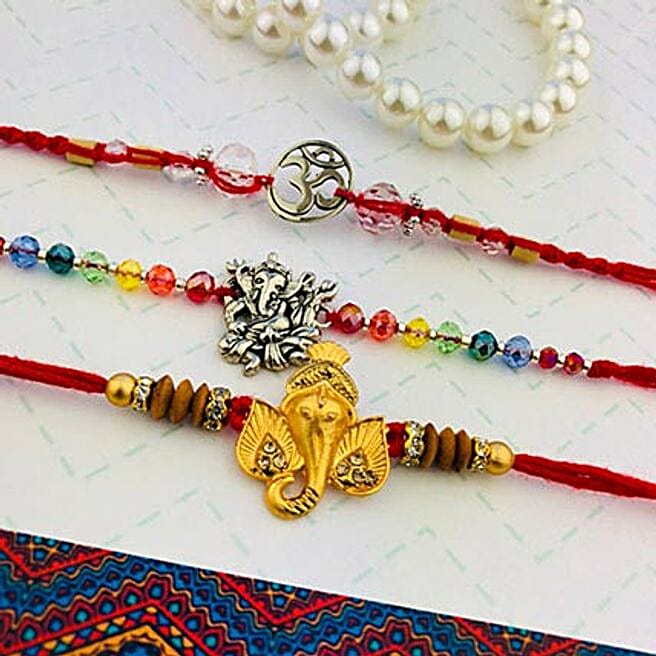 Ganesha Three Rakhi Set australia | Gift Ganesha Three Rakhi Set- FNP