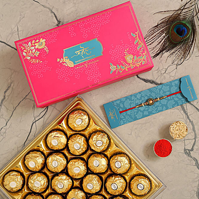 Pearl In A Circle Rakhi And 16 Pcs Ferrero Rocher australia | Gift ...