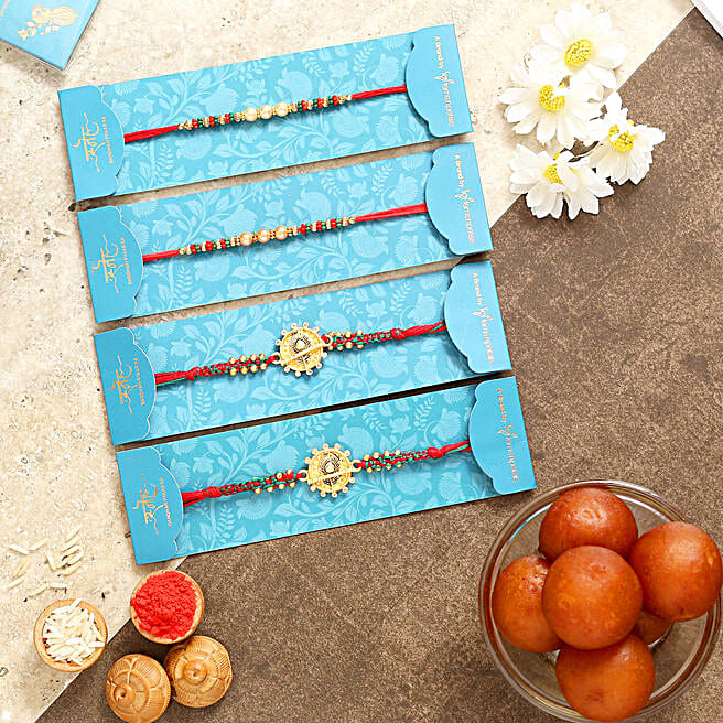 Set Of 4 Traditional Rakhis With Gulab Jamun australia | Gift Set Of 4 ...