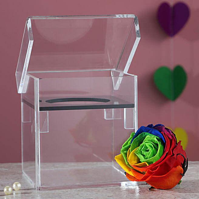 Acrylic Box With Multicolour Forever Rose bahrain | Gift Acrylic Box ...