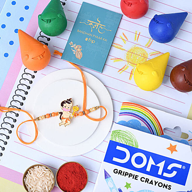 Sneh Bal Hanuman Rakhi with Grippie Crayons Box bahrain | Gift Sneh Bal ...