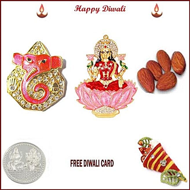 Laxmi Ganesh with 50 grams Almonds and Silver Coin canada | Gift Laxmi ...