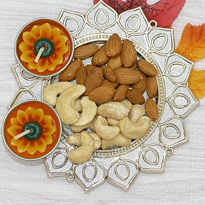 Pooja Thali With Dry Fruit And Flower Diyas canada | Gift Pooja Thali ...