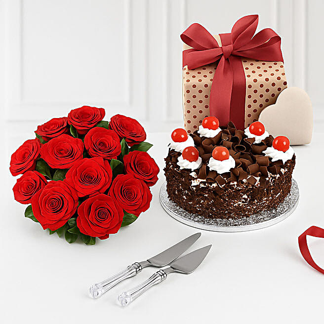 Red Roses Bouquet And Black Forest Cake canada | Gift Red Roses Bouquet ...