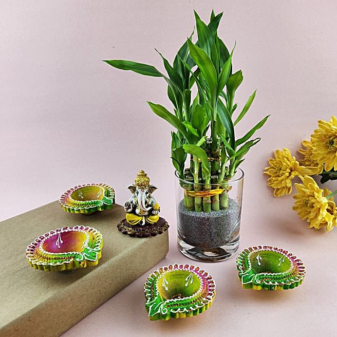 Bamboo Serenity & Festive Diya Combo canada | Gift Bamboo Serenity & Festive Diya Combo- FNP