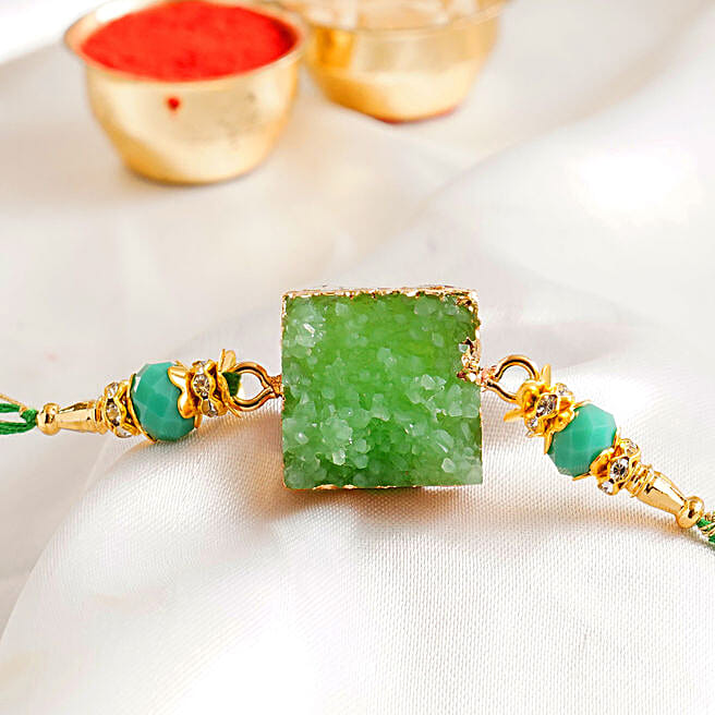 Green Square Agate Rakhi egypt | Gift Green Square Agate Rakhi- FNP