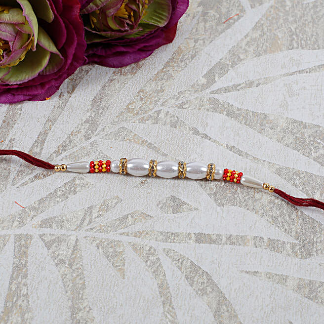 White Moti Rakhi germany | Gift White Moti Rakhi- FNP