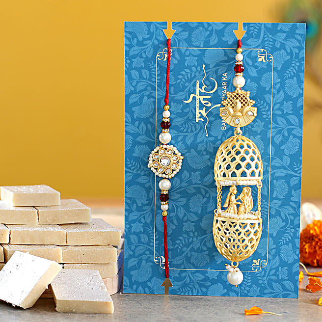 Raja Rani Jhoomar Lumba Rakhi Set With Kaju Katli ireland | Gift Raja ...