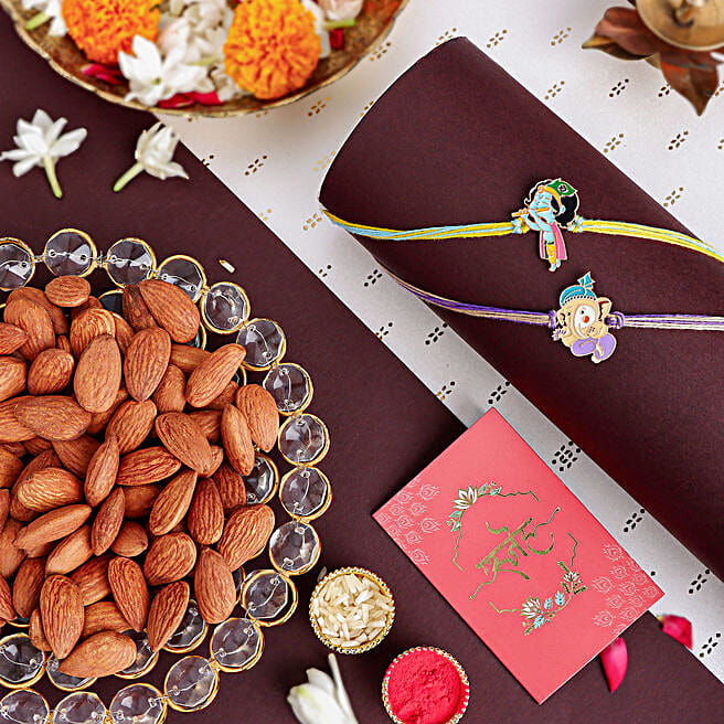 Bal Ganesha & Krishna Rakhi Duo with Nutty Combo italy | Gift Bal ...
