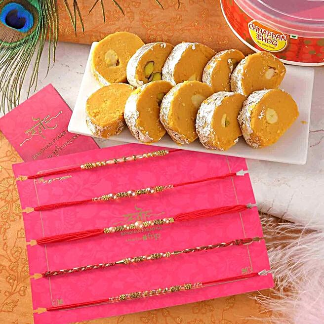 Set Of 5 Designer Rakhis With Batisha jordan | Gift Set Of 5 Designer ...