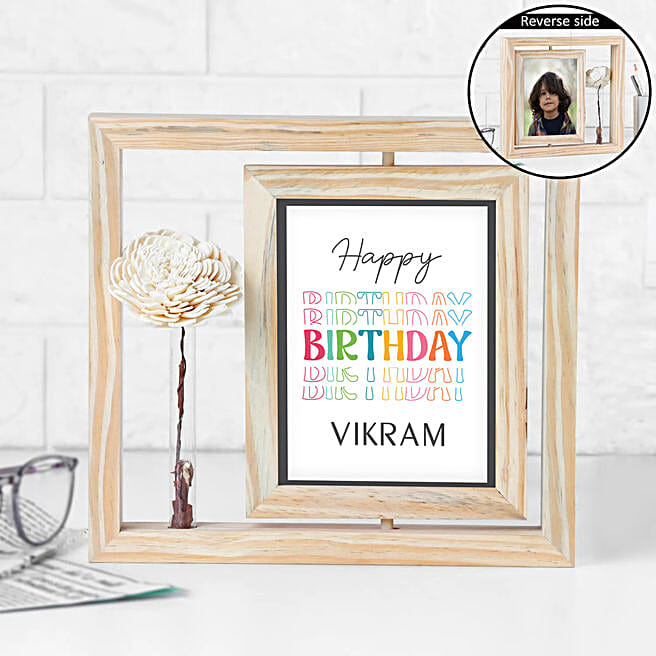 Buy/Send Personalised Rustic Wooden Rotating Photo Frame Online- FNP