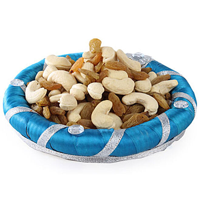 Buy/Send Blue Dry Fruits Round Tray Online- FNP