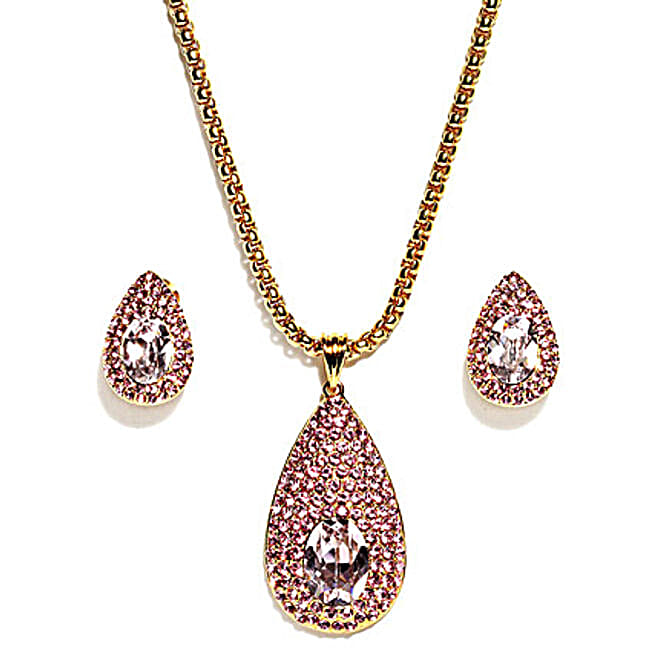 Buy/Send Golden Peacock Gold Plated Pink Jewelry Set Online- FNP