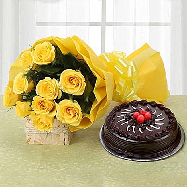 Buy/Send Valentine Yellow Roses and Cake Online- FNP