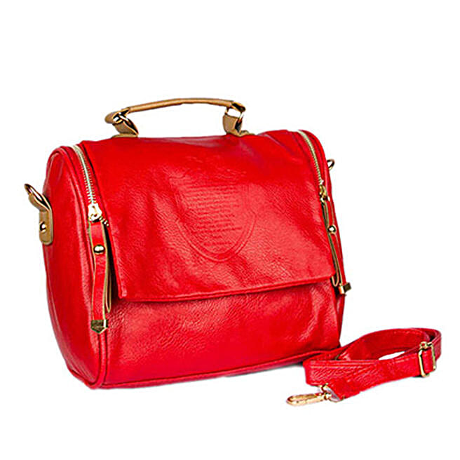 Buy/Send Red Double Zipper Sling Bag Online- FNP