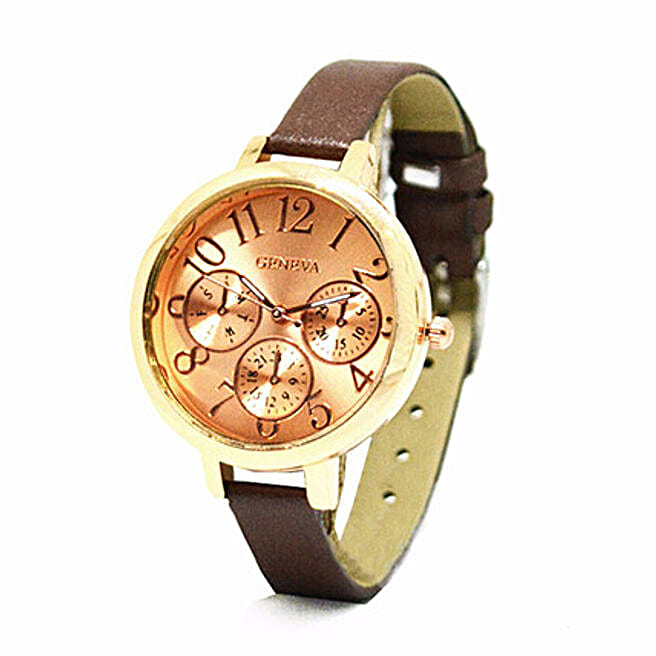 Buy/Send Sleek rose gold Brown Watch For Women Online- FNP