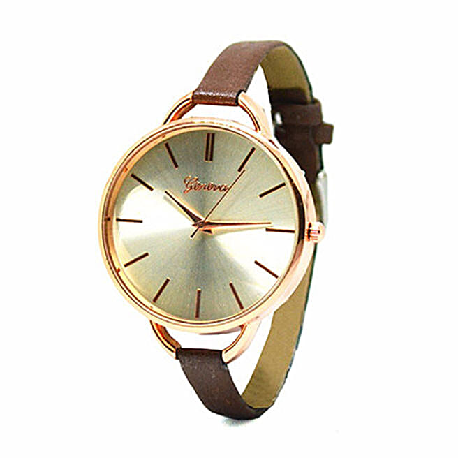 Buy/Send Narrow Brown Strap Watch For Women Online- FNP