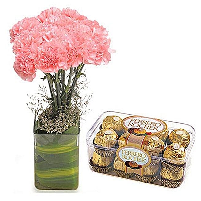 Buy/Send Carnations N Chocolates Christmas Gift By FNP Online- FNP