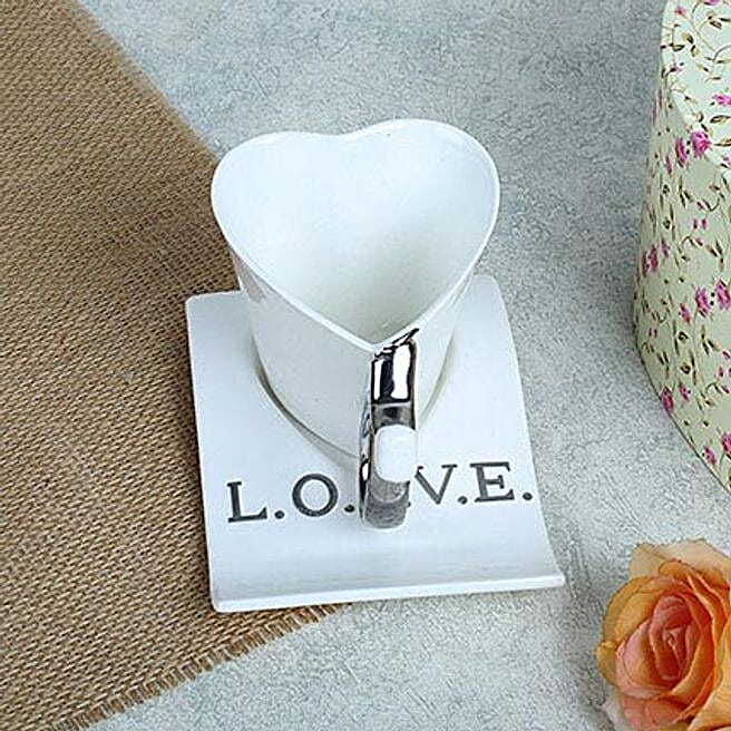 Buy/Send White Ceramic Heart Shaped Cup Online- FNP