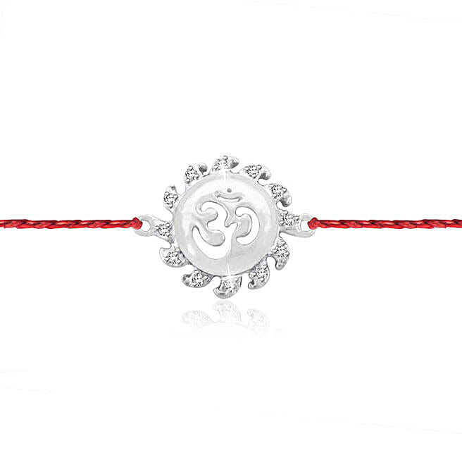 Buy/Send Diamond OM Silver Rakhi Online- FNP