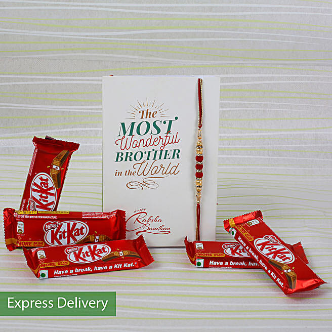 Buy/Send Rakhi With 5 Kit Kat Chocolates Online- FNP