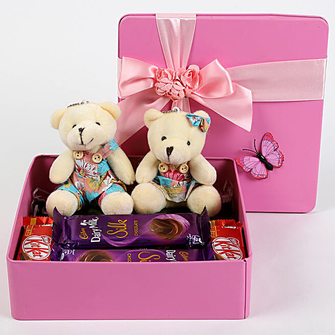 Buy/Send Chocolates & Teddy Bear in Pink Box Online- FNP