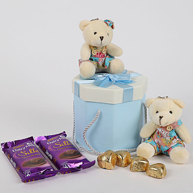 Buy/Send Teddy Bear & Chocolates Blue Box Online- FNP