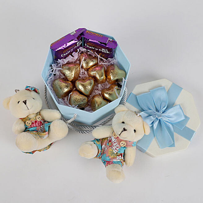 Buy/Send Teddy Bear & Chocolates Blue Box Online- Ferns N Petals