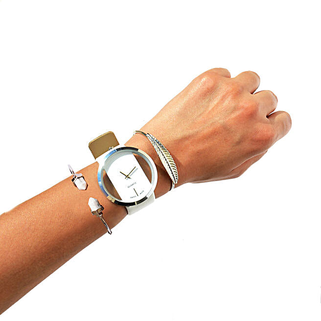 Buy/Send White Minimal Bracelet Stack Online- Ferns N Petals