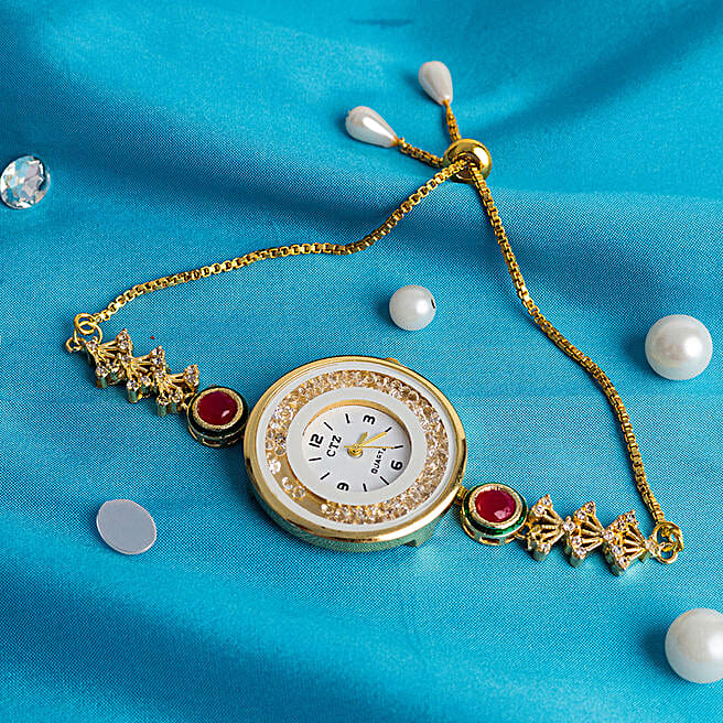 Buy/Send Stylish Gold Plated & Red Stone Watch Online- FNP