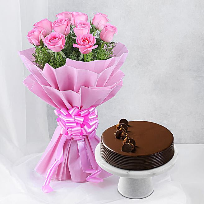 Buy/Send Pink Roses 10 with Cake Online- Ferns N Petals
