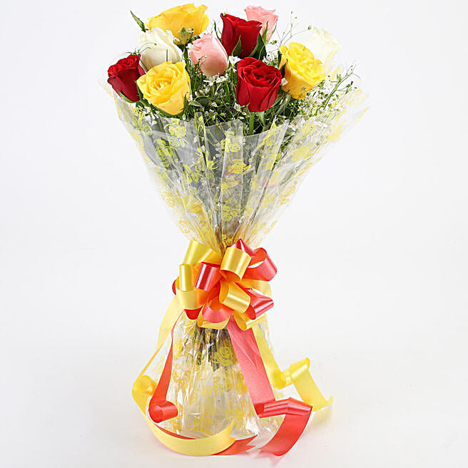 Buy/Send 10 Colorful Rose Bunch Online- FNP