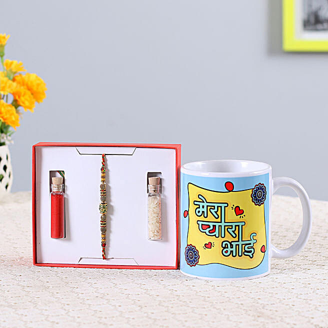 Buy/Send Mere Pyara Bhai Mug & Swastik Rakhi Combo Online- FNP