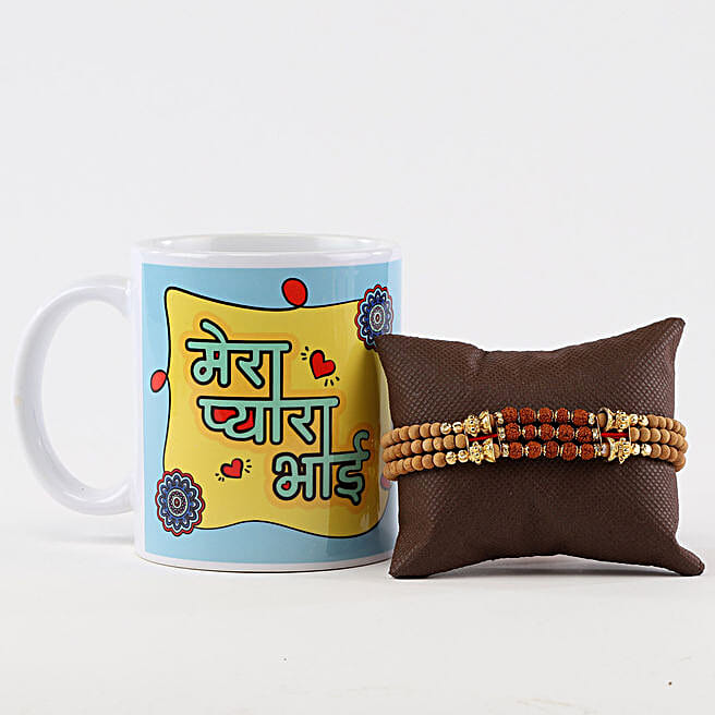 Buy/Send Pyara Bhai Mug & Designer Rudraksh Rakhi Online- FNP