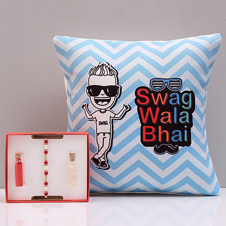 Buy/Send Swag Wala Bhai Cushion & Rakhi Combo Online- FNP