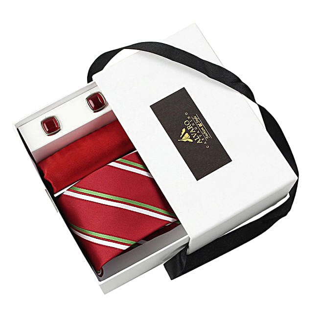 Buy/Send Stripped Red Men's Accessory Set Online- FNP