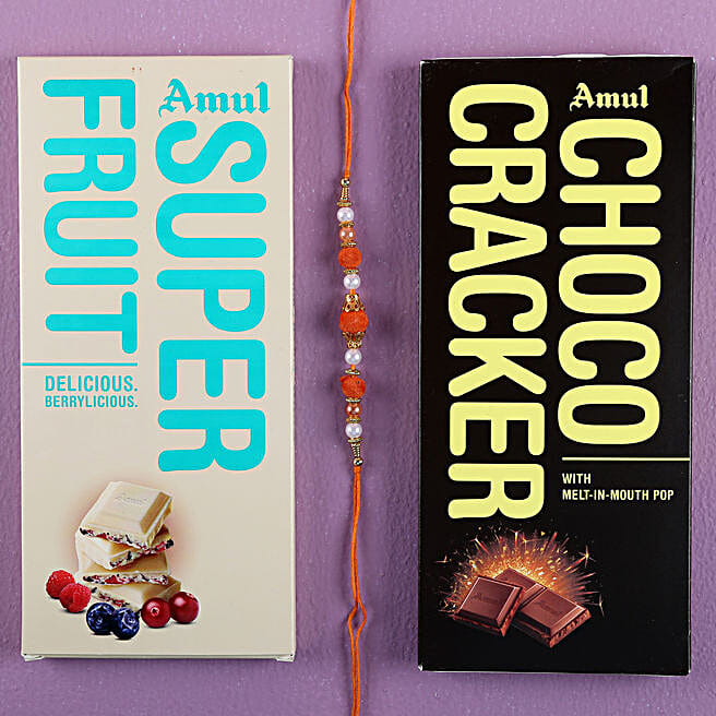 Buy/Send Orange Rakhi & Assorted Amul Chocolate Bars Online- FNP