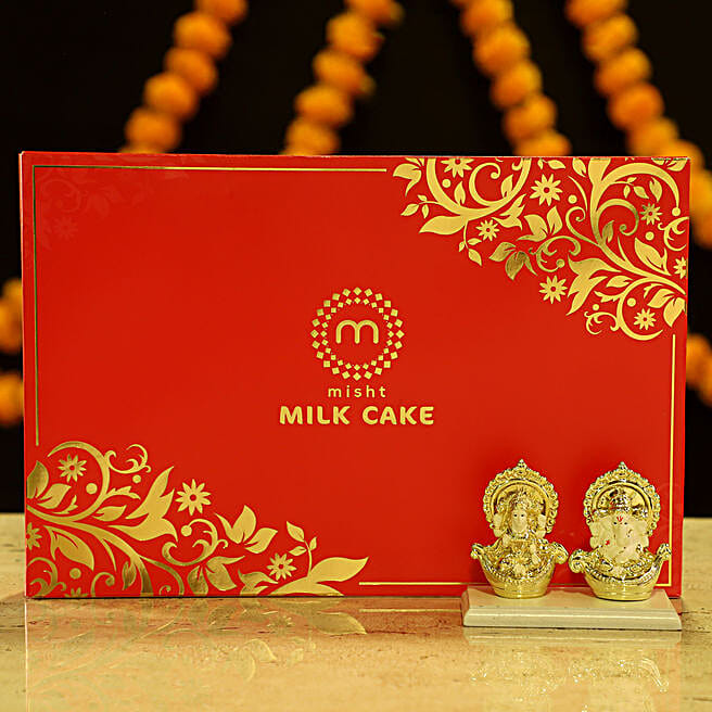 Buy/Send Gold Plated Laxmi Ganesha & Milk Cake Online- FNP