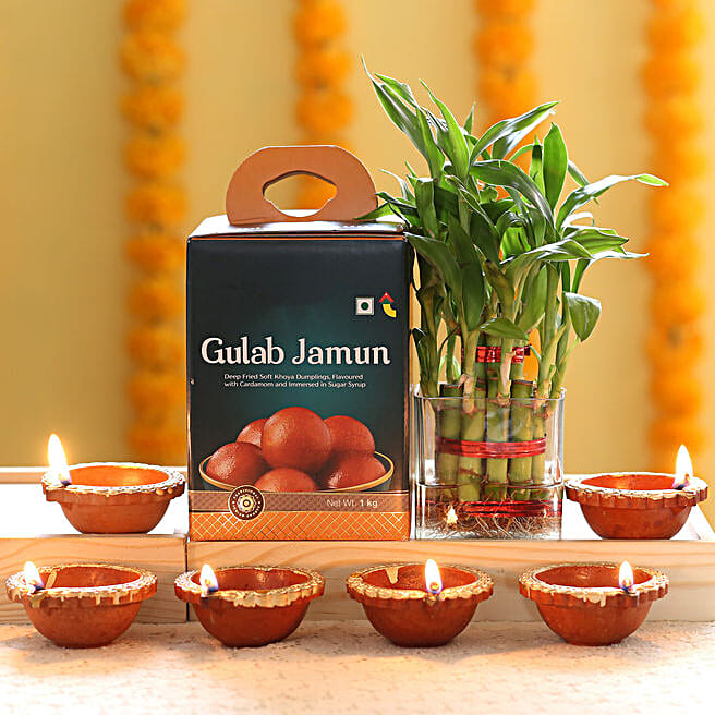 Buy/Send Gulab Jamun & 2 Layer Bamboo Plant Online- FNP
