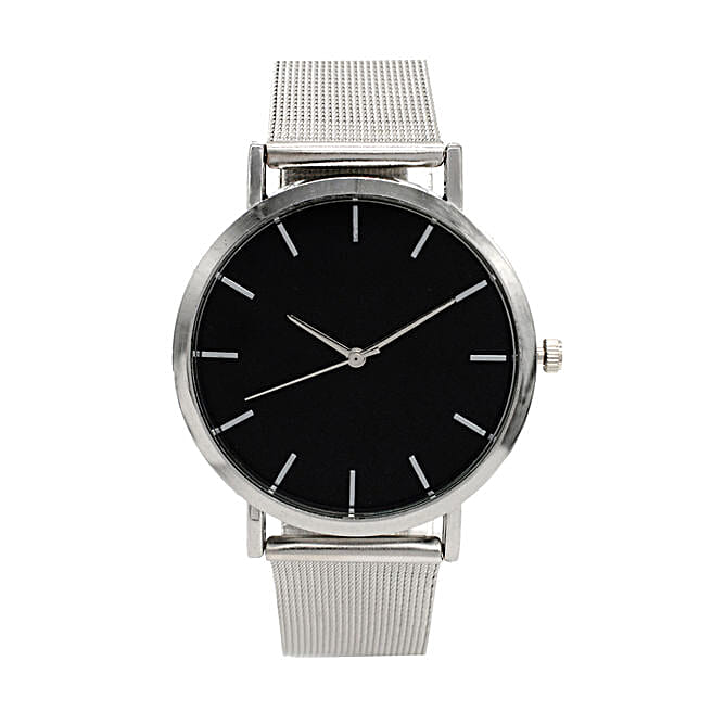 Buy/Send Black Dial Silver Mesh Strap Watch Online- FNP