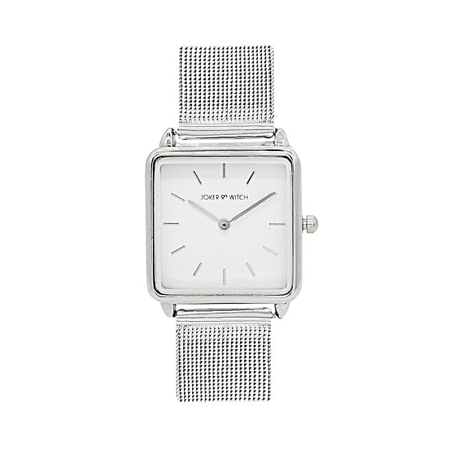 Buy/Send Square White Dial Silver Watch Online- FNP