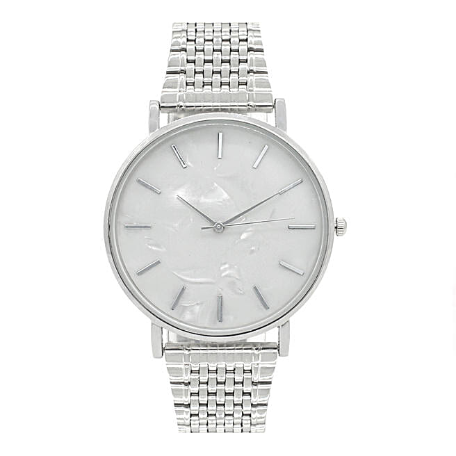 Buy/Send White Dial Silver Watch Online- FNP