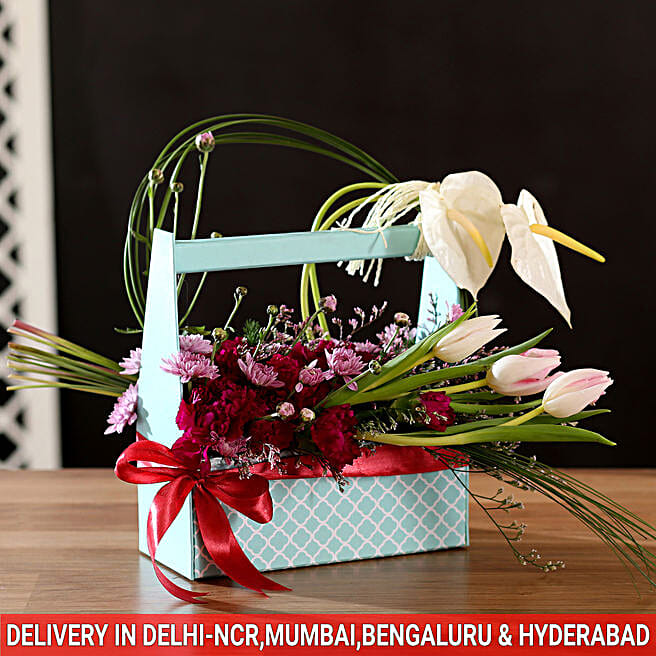 Buy/Send Anthurium & Carnation Box Arrangement Online- FNP