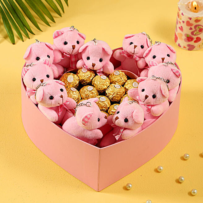 Buy/Send Teddy Chocolate Heart Shaped Box Online- FNP