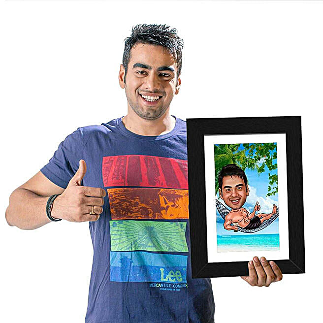 Buy/Send At Beach Personalised Caricature Frame Online- FNP