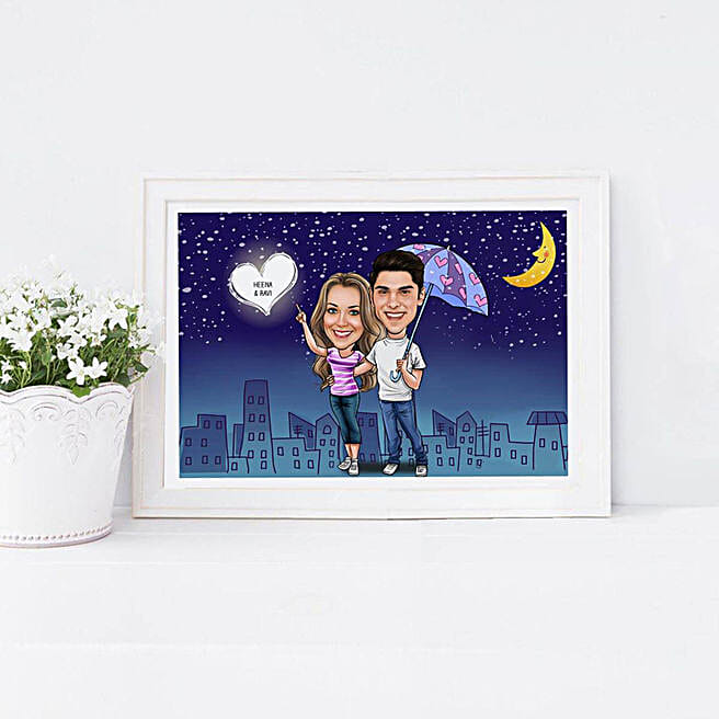 Buy/Send Couple Night Walk Caricature Frame Online- FNP