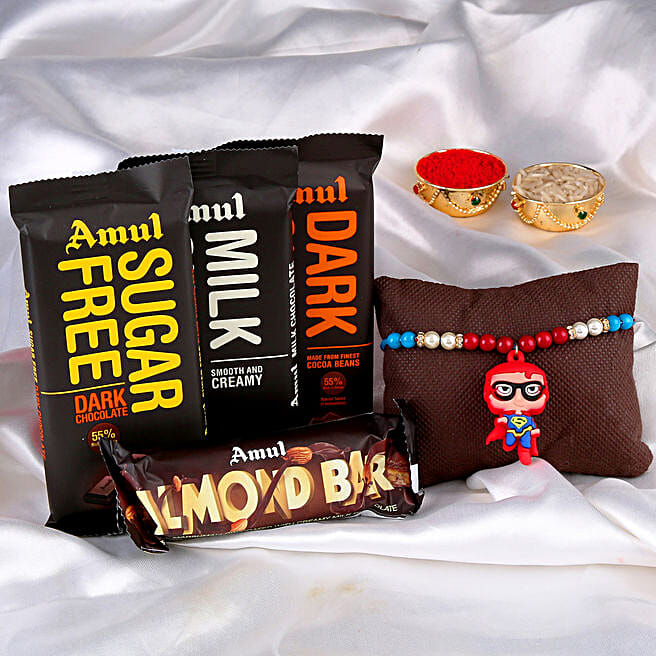 Buy/Send Superman Rakhi & Amul Choco Combo Online- FNP