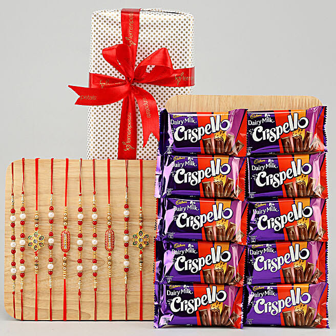 Buy/Send Set of 10 Rakhis & Crispello Bars Gift Pack Online- FNP