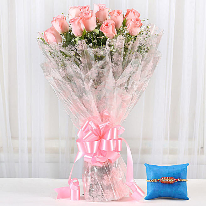 Buy/Send Pink Roses & Capsule Rakhi Online- FNP