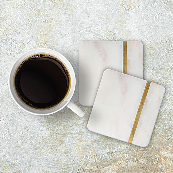 Buy/Send Marble & Brass White Square Coasters Online- FNP